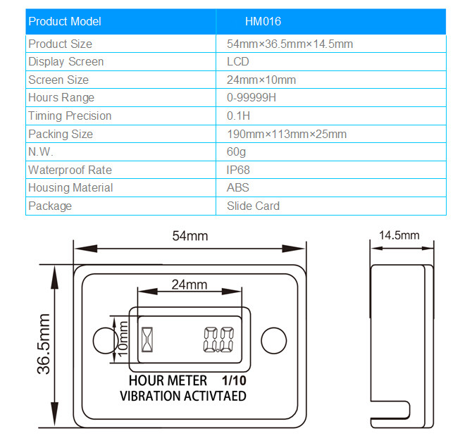 HM016 IP68 Waterproof Digital LCD Wireless Vibration Hour Meter For ...
